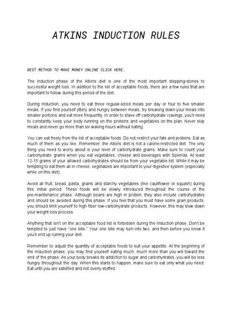 Atkins Induction Rules Pdf Dieting Carbohydrates