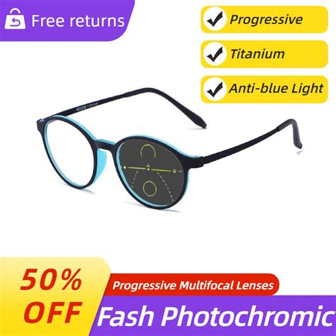 Buy Ultra Light Titanium Transitional Anti Blue Photochromic Progressive Multifocal Round Frame
