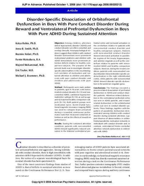 Pdf Disorder Specific Dissociation Of Orbitofrontal Dysfunction In