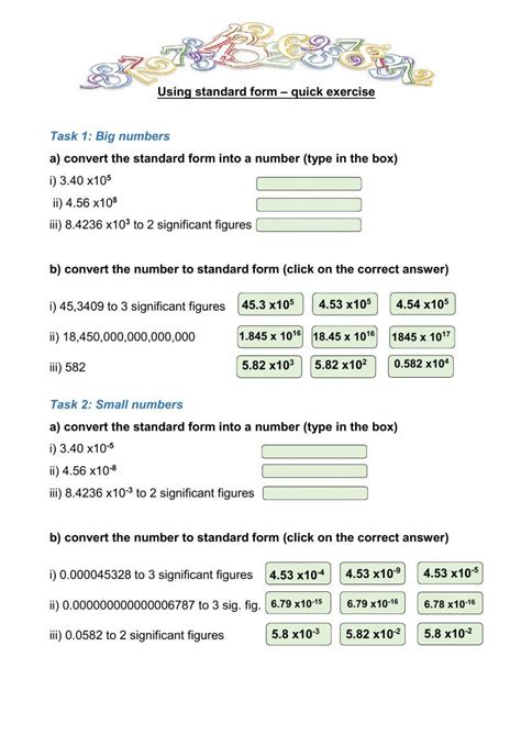 Standard Form Scientific Notation Worksheet Worksheets Library