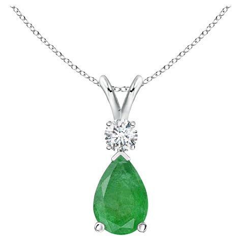 Natural 1 2 Ct Emerald Teardrop Pendant With Diamond In 925 Sterling