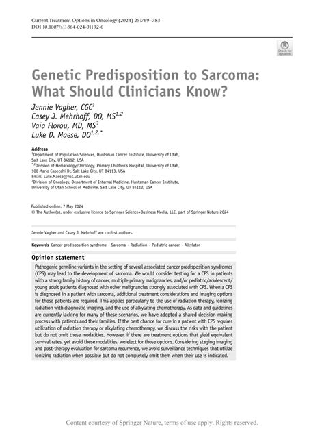 Genetic Predisposition To Sarcoma What Should Clinicians Know