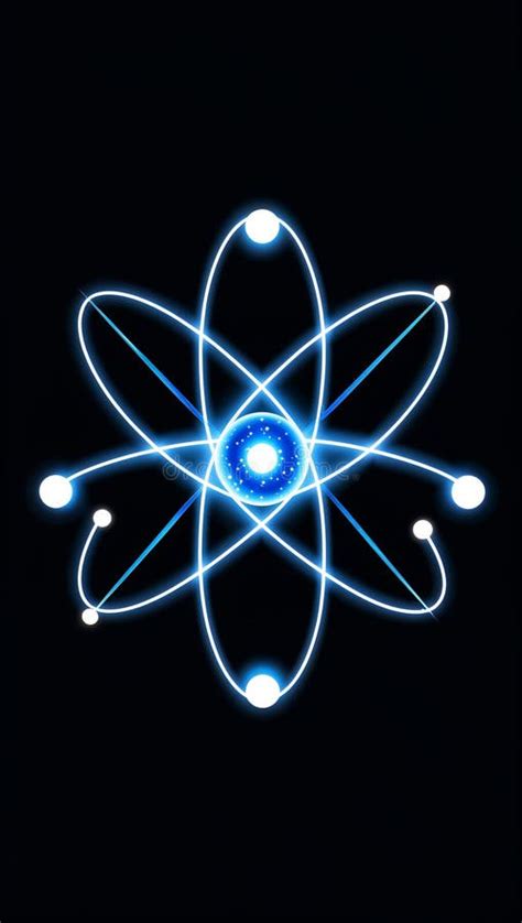 Stylized Atomic Model With Glowing Blue Nucleus On Black Background Stock Illustration