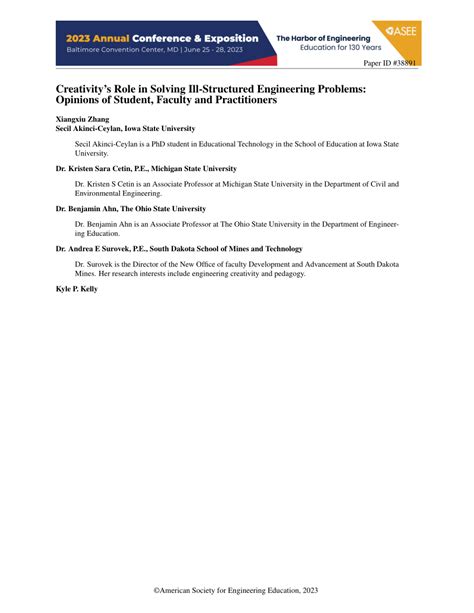 Pdf Creativitys Role In Solving Ill Structured Engineering Problems