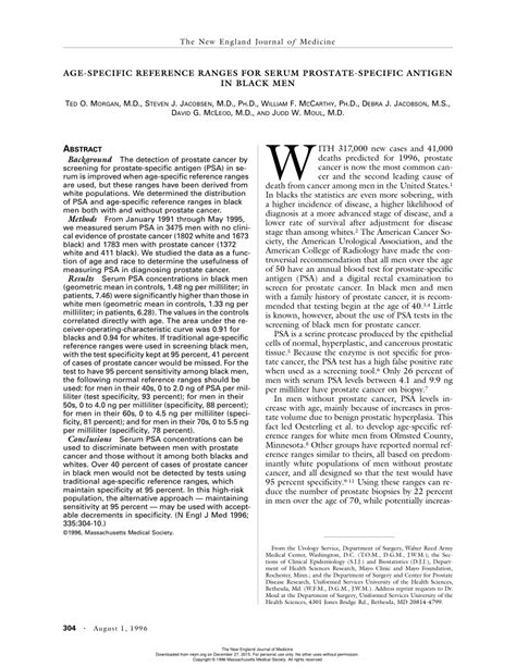 Pdf Age Specific Reference Ranges For Serum Prostate Specific Antigen