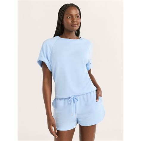 Joyspun Womens French Terry Short Sleeve Top And Shorts Set 2 Piece