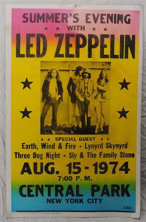 Vintage Led Zeppelin Concert Poster Central Park Nyc 131 Tribune
