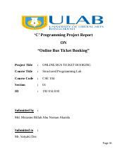 Cse 104 Project Report Docx C Programming Project Report ON Online Bus Ticket Booking