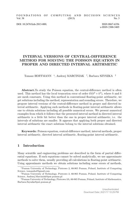 Pdf Solving The Poisson Equation By An Interval Difference Method Of The Second Order