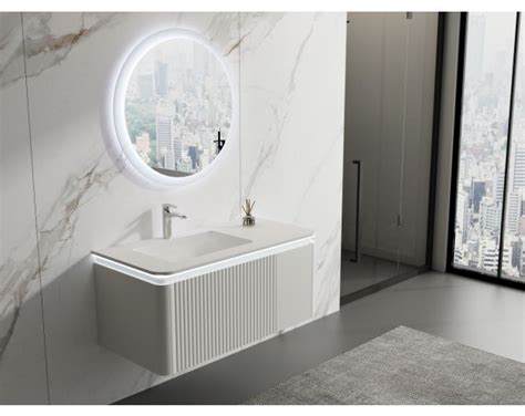 Conjunto Móvel Tiberwolf Lavatório Em Resina E Espelho Led 100x50x50