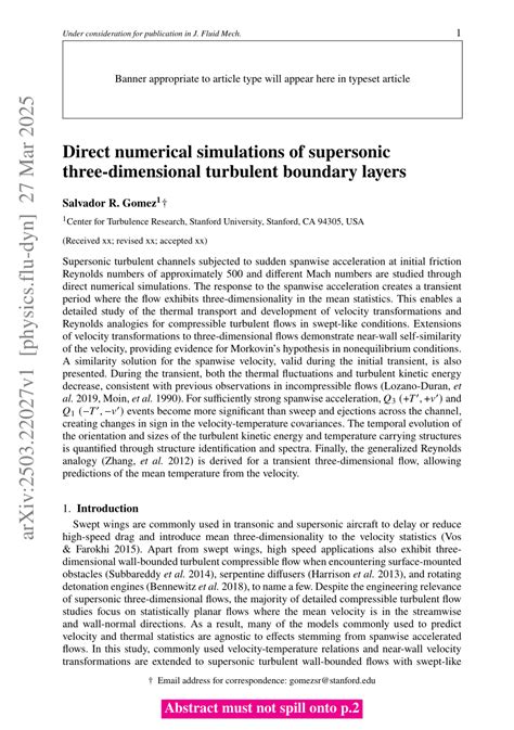 Pdf Direct Numerical Simulations Of Supersonic Three Dimensional Turbulent Boundary Layers