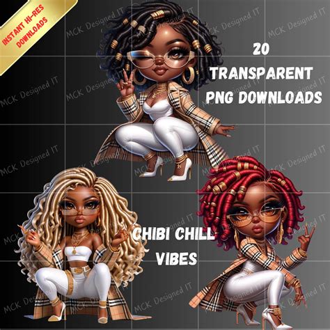 Chibi Selfie Png Chibi Peace Sign Png Woman Squatting Pose Digital