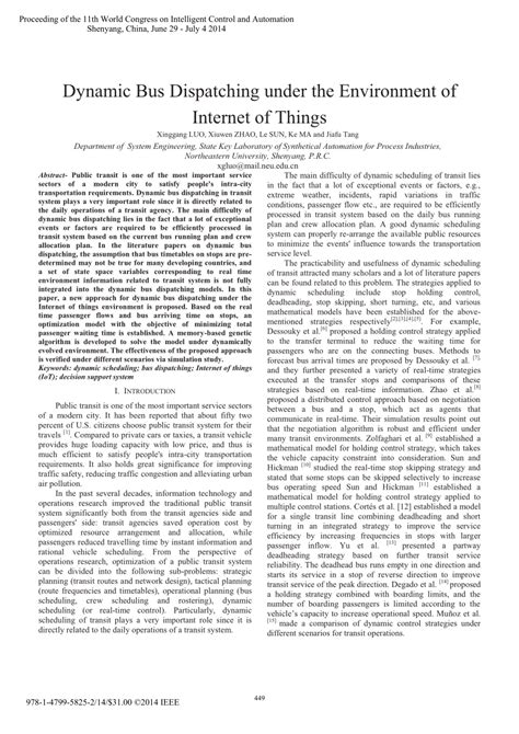 pdf dynamic bus dispatching under the environment of internet of things