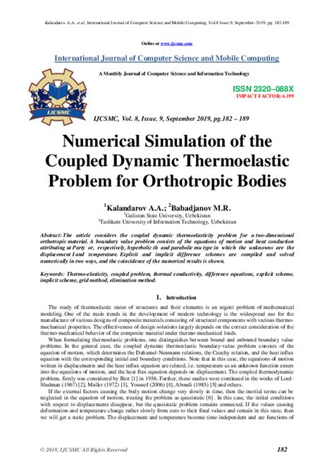 Pdf Numerical Simulation Of The Coupled Dynamic Thermoelastic Problem