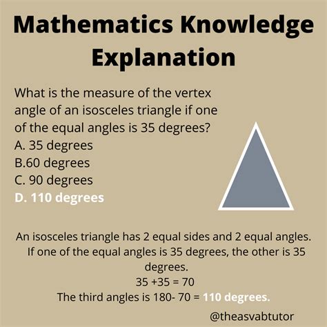 The ASVAB Tutor Presents Answer To Mathematics Knowledge Question On An Isosceles Triangle The