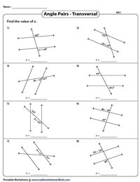 Angles Formed By A Transversal Worksheets Worksheets Library
