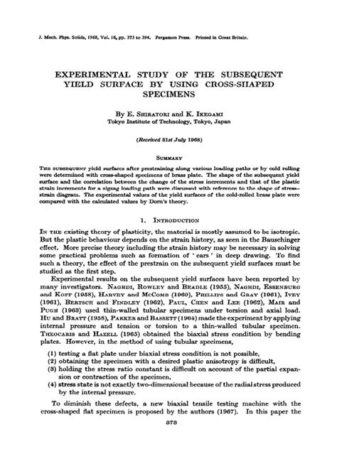 1968 Experimental Study Of The Subsequent Yield Surface By Using Cross