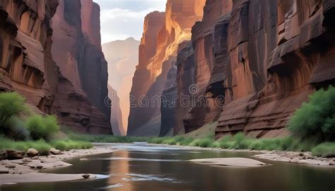 Towering Rock Formations And A Flowing River Create A Breathtaking