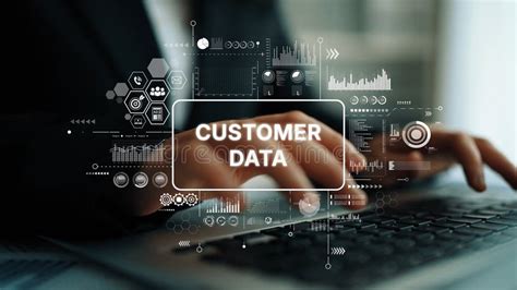 Businessperson Analyzing Customer Data On Laptop With Digital