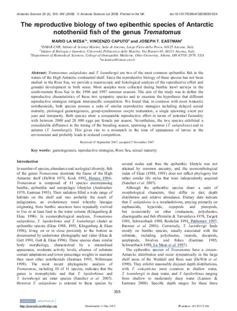 Pdf The Reproductive Biology Of Two Epibenthic Species Of Antarctic
