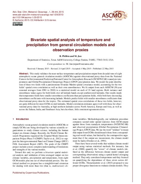 Pdf Bivariate Spatial Analysis Of Temperature And Precipitation From