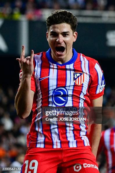 Atletico Madrids Argentine Forward Julian Alvarez Celebrates After