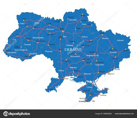 High Detailed Ukraine Road Map With Labeling Stock Vector