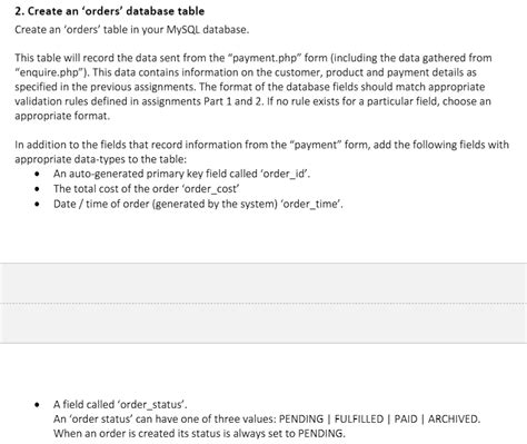 2 Create An Orders Database Table Create An