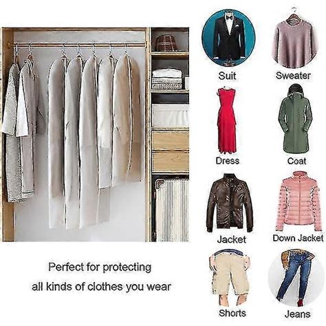 6 Pack Moth Proof Zippered Clothes Protectors For Wardrobe Storage