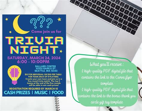 Trivia Night Event Invitation Flyer Template Editable And Printable