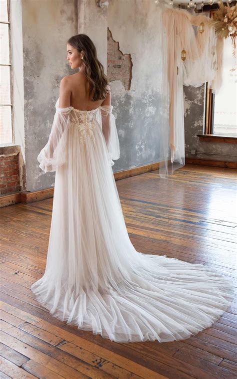 Ethereal Tulle Off The Shoulder A Line Wedding Dress With Detachable