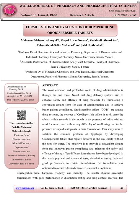 Pdf Formulation And Evaluation Of Domperidone Orodispersible Tablets