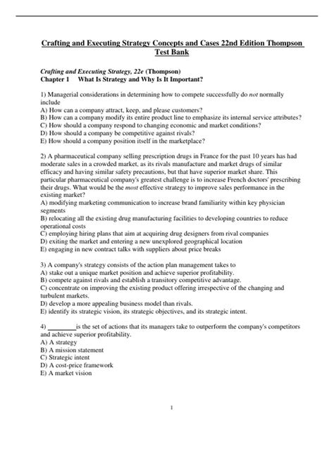 Test Bank For Crafting And Executing Strategy Concepts And Cases 22nd