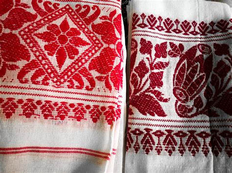 Tribal Pattern Assamese Gamusa Or Gamosa Of Northeast India Used For Textile Design In Bihu