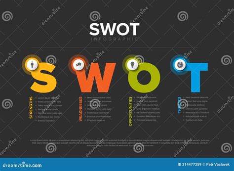 Dark Swot Diagram Schema Template With Hexagons And Arrows Cartoon