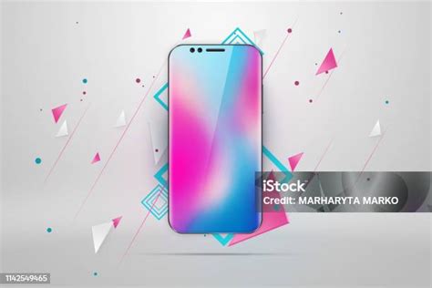 밝은 배경에 스마트 폰의 사진과 함께 현실적인 그림 디자인 스마트 폰 눈부심 레이아웃 디자인 휴대 전화의 개념입니다 추세는 2018 모형 복사 공간입니다 2018년에 대한