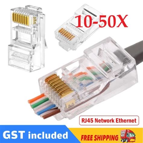 10 50x Rj45 Pass Through Cat6 Connector Modular Plug Cat5e Cat5 Network