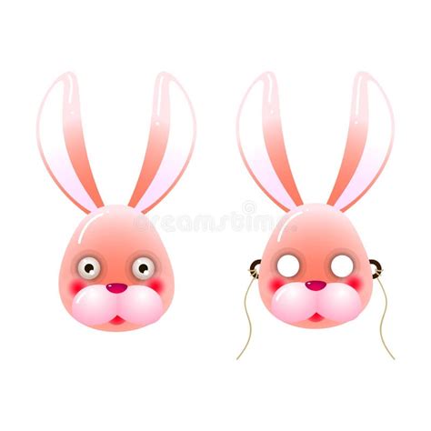 Pink Bunny Mask For Role Games Isolated On White Background Stock
