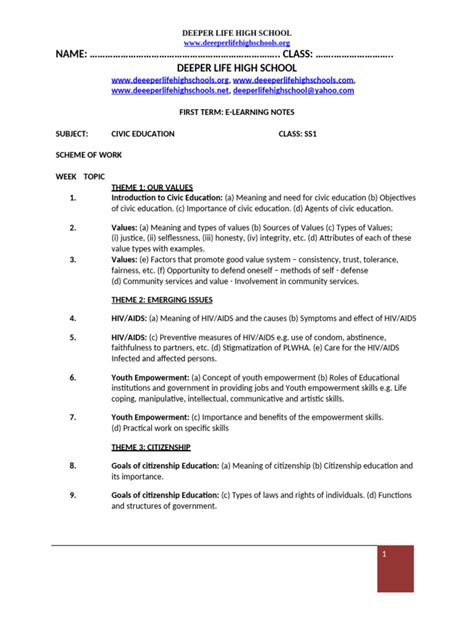 Ss1 1st Term Civic Educ Pdf Hiv Aids Self Defense