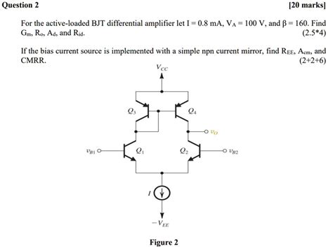 Question 2 20 Marks For The Active Loaded Bjt Differential Amplifier