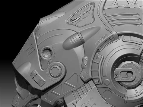 Mech Helmet 100 Zbrush Sculpt Plus Game Res Real Time Renders