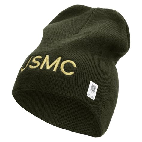 Usmc Symbol Embroidered 8 Inch Short Beanie Made In Usa Olive Osfm