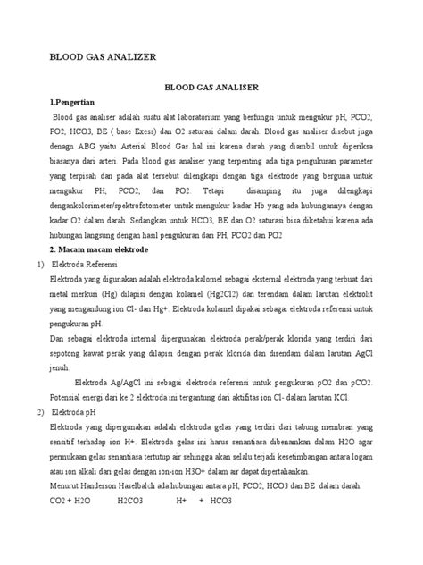 Panduan Lengkap Blood Gas Analyzer Pdf Sains And Matematika