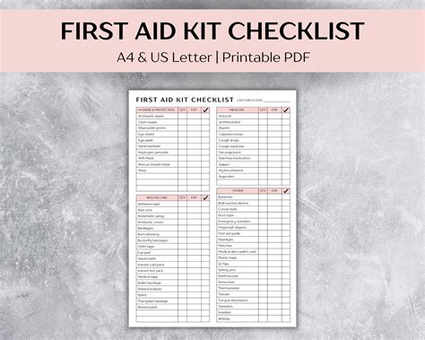 First Aid Kit Checklist Printable