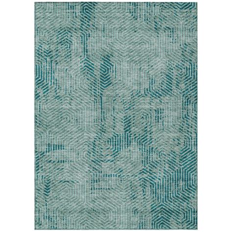 Homeroots 8 X 10 Teal Blue Geometric Washable Indoor Outdoor Area Rug