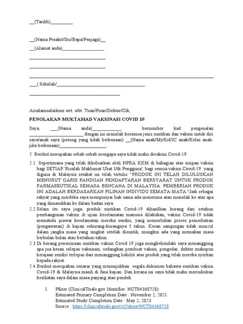 Surat Tolak Vaksin Pdf