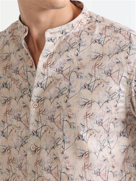 Mens Mandarin Collar Shirt Pattern Buy Green Cotton Geometric Print