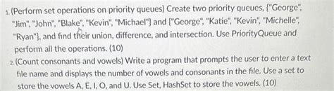 Solved 1 Perform Set Operations On Priority Queues Create
