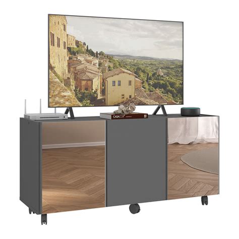 Rack Tv Até 32 Polegadas 3 Portas Com Rodízios E Espelhos Multimóveis Mp1076 Grafite Multimóveis