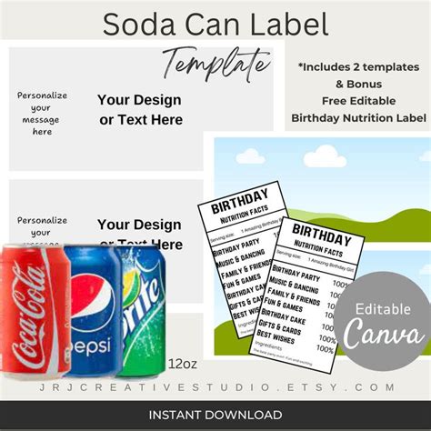 Soda Can Label Template Editable Party Favor Template 12 Oz Soda Can
